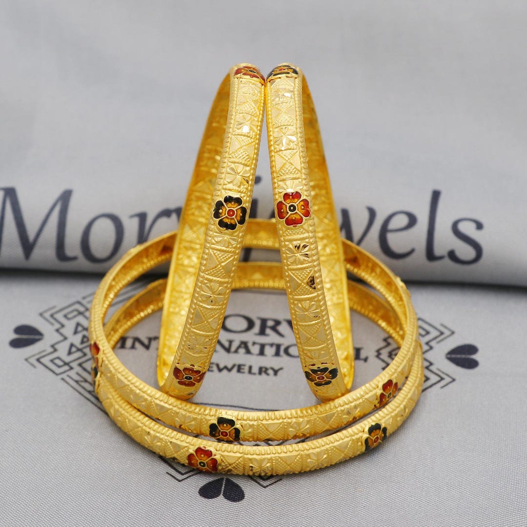 Pure 22k Gold Bangles Indian Handmade Vintage Design, Traditional ...