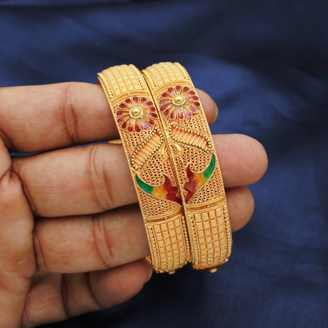 Handmade 22k Gold Bangle Bracelet , Indian Gold Bangle Jewelry, Wedding ...