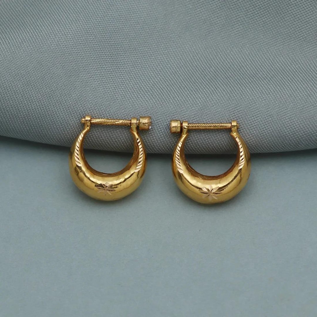 Kundal 22k Yellow Gold Hoop Bali Earrings , Handmade Yellow Gold ...