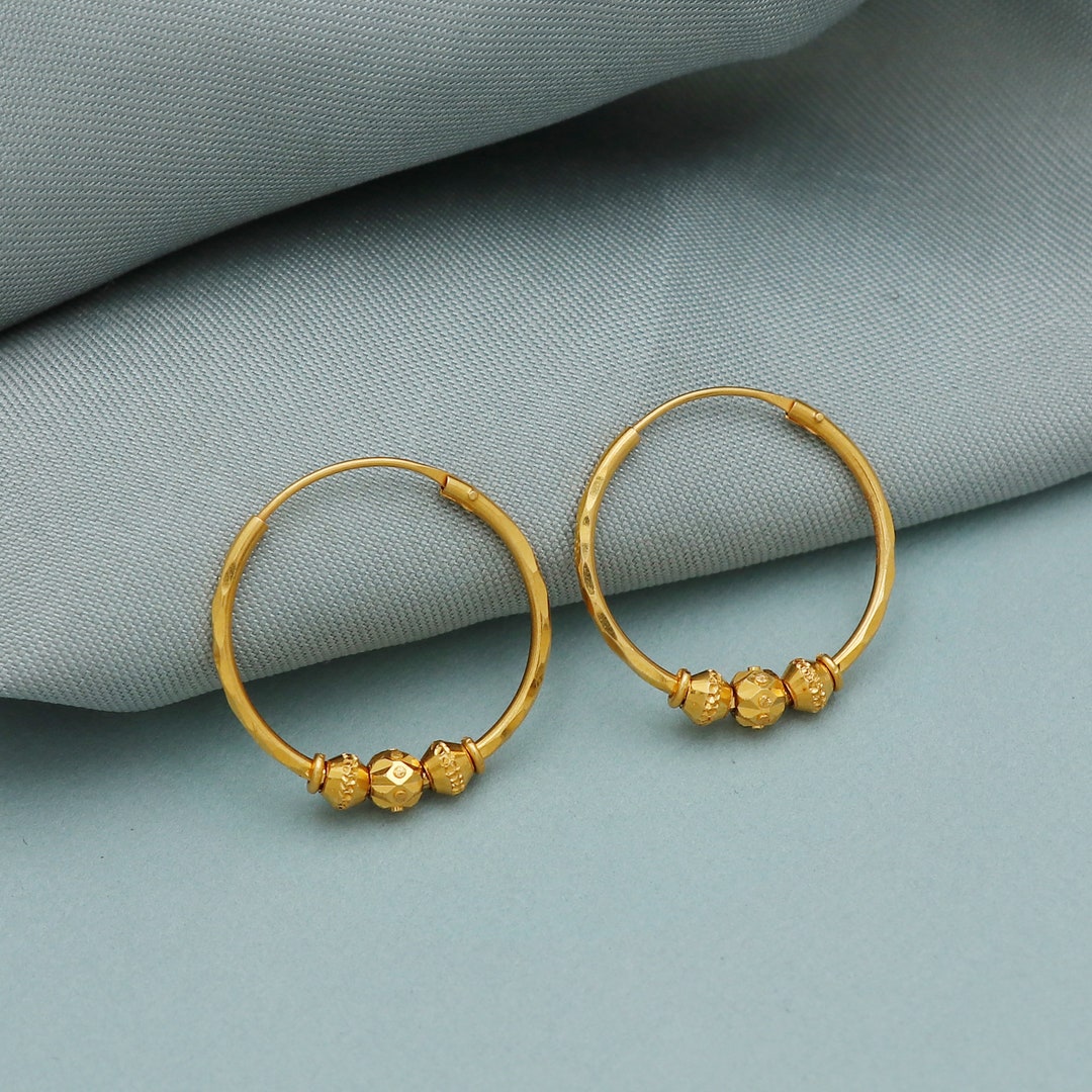 22k Yellow Gold Hoop Bali Earrings Handmade Big Yellow Gold Earrings ...