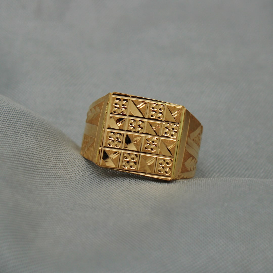 Stylish Hand Carved 22k Yellow Gold Ring Indian Men Gold Ring - Etsy