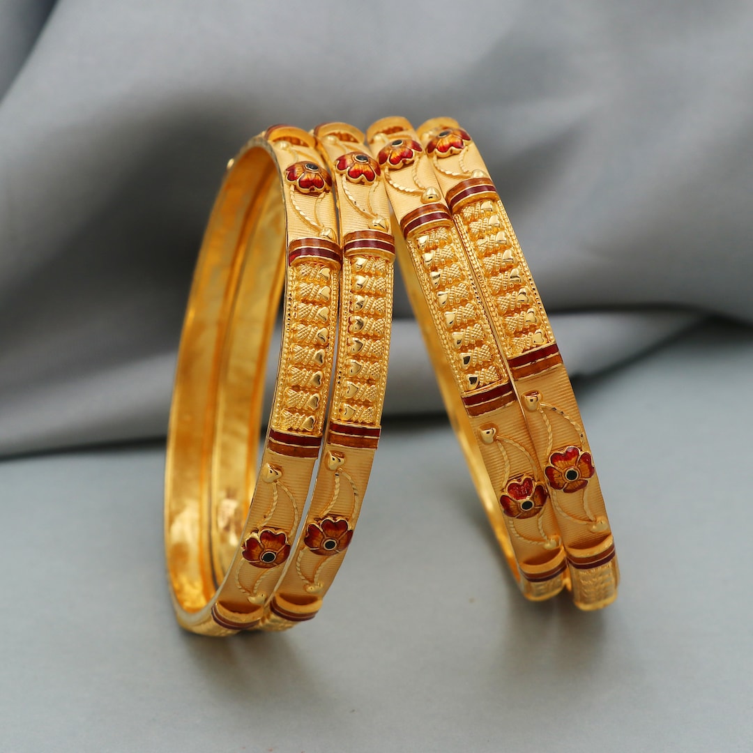 Pure 22k Gold Bangles Indian Handmade Vintage Design, Traditional ...
