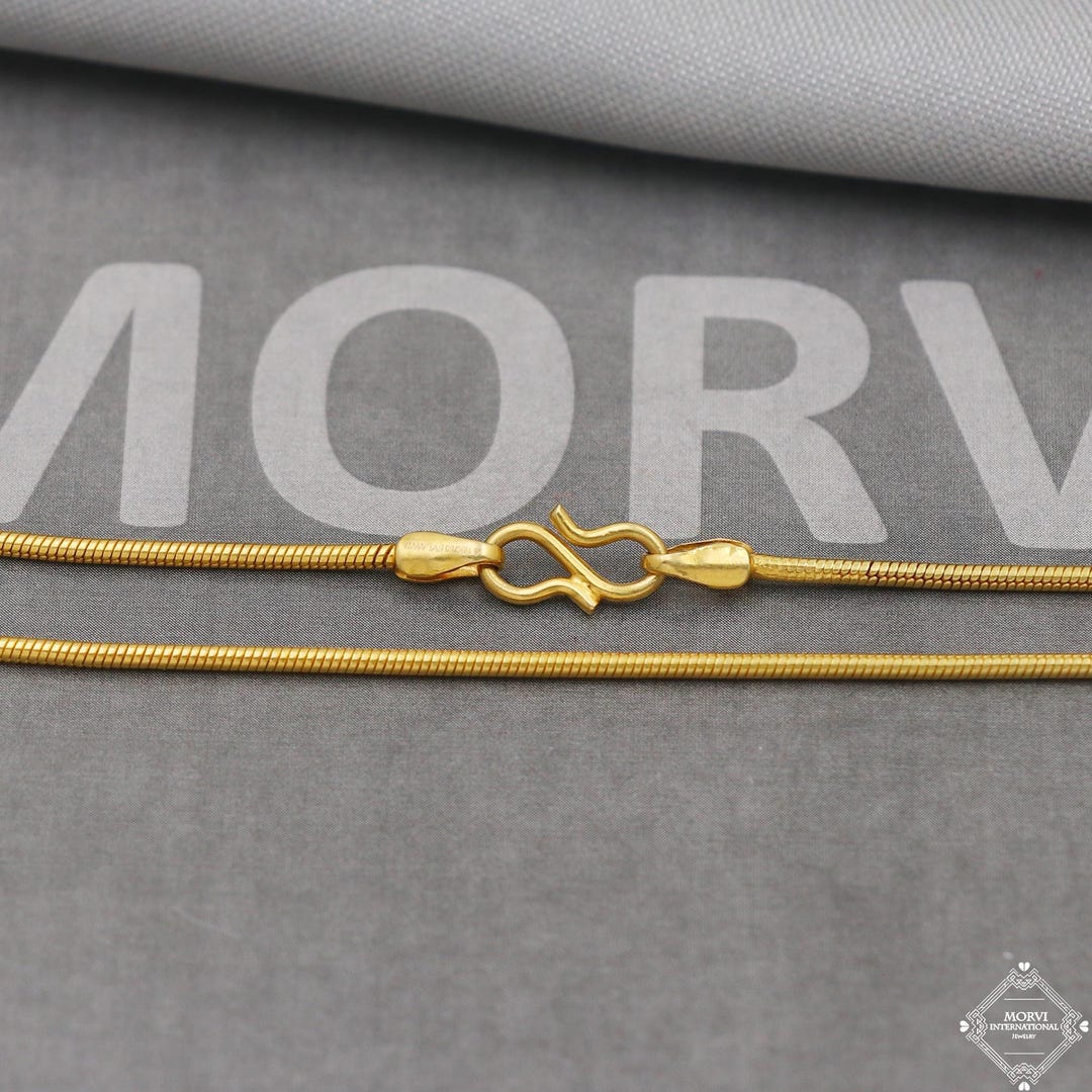 18k Yellow Gold Snake Style Chain Round Handmade Indian Gold Chain 18kt ...
