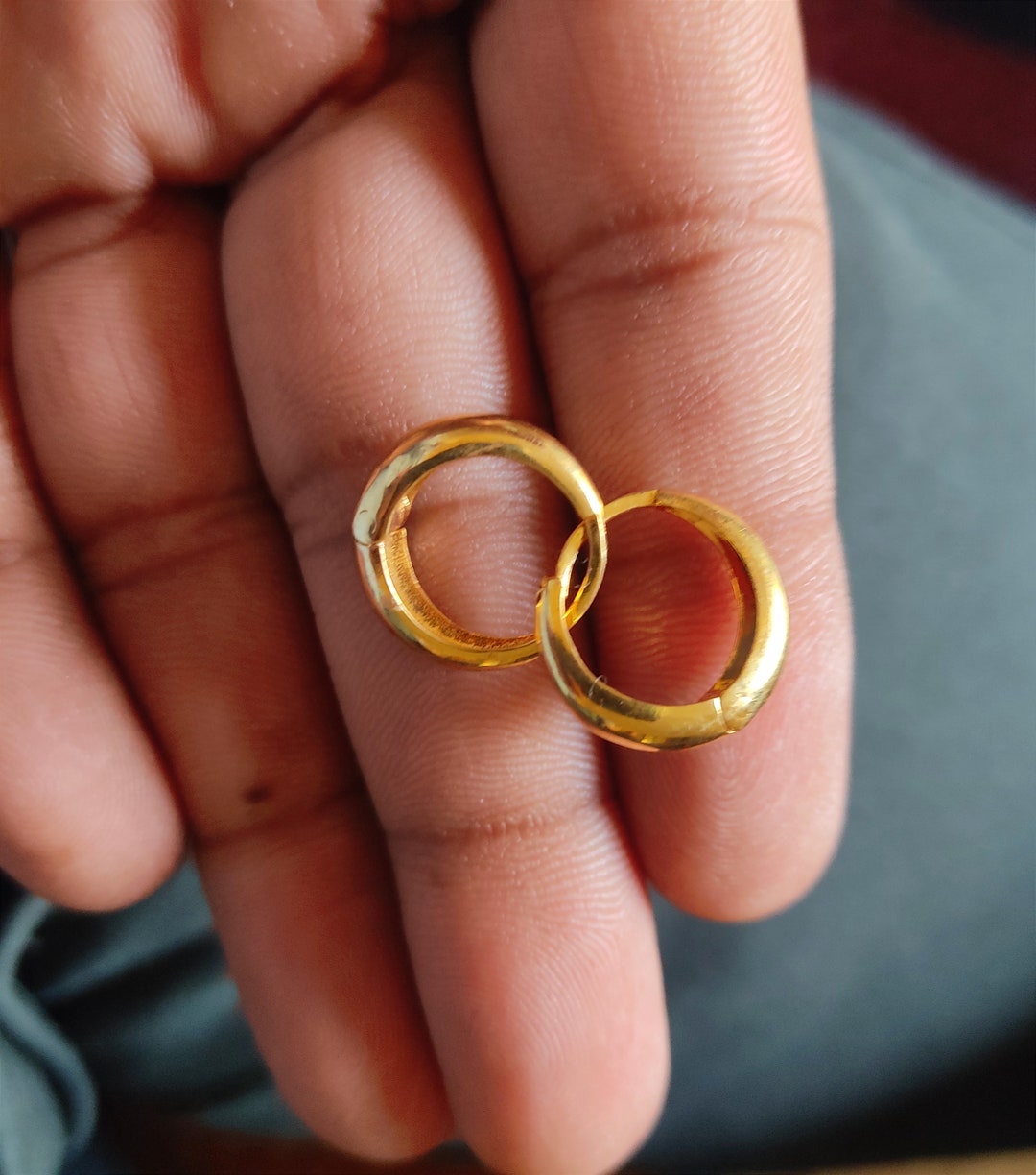 18k Yellow Gold Hoop Earrings Bali Earring, Huggies , Handmade Yellow ...