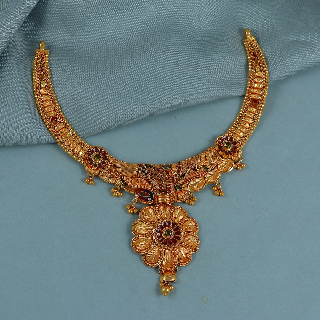 22k Yellow Gold Necklace, Indian Gold Necklace, Indian Gold Jewelry ...
