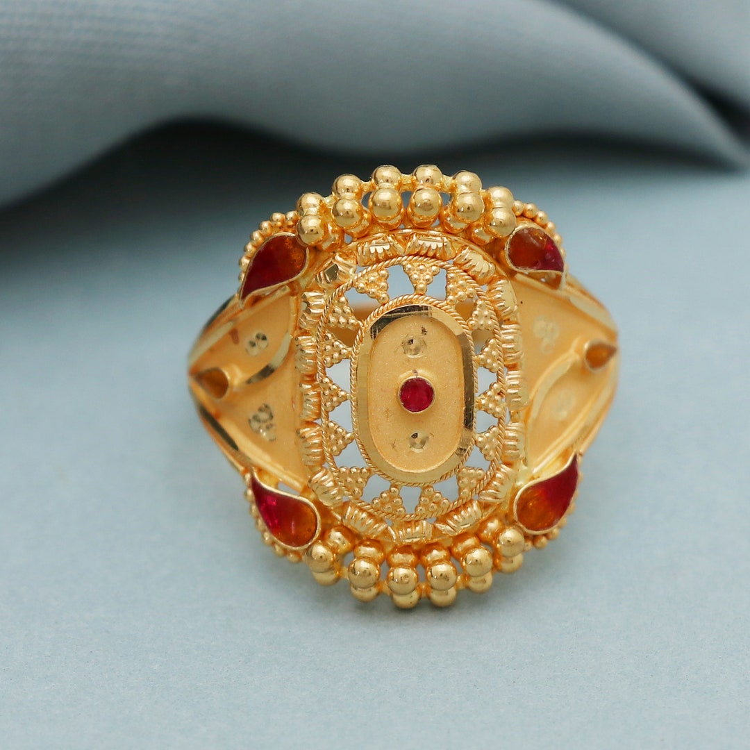 22k Yellow Gold Ring Vintage Antique Design Ring Handmade Ring Indian ...
