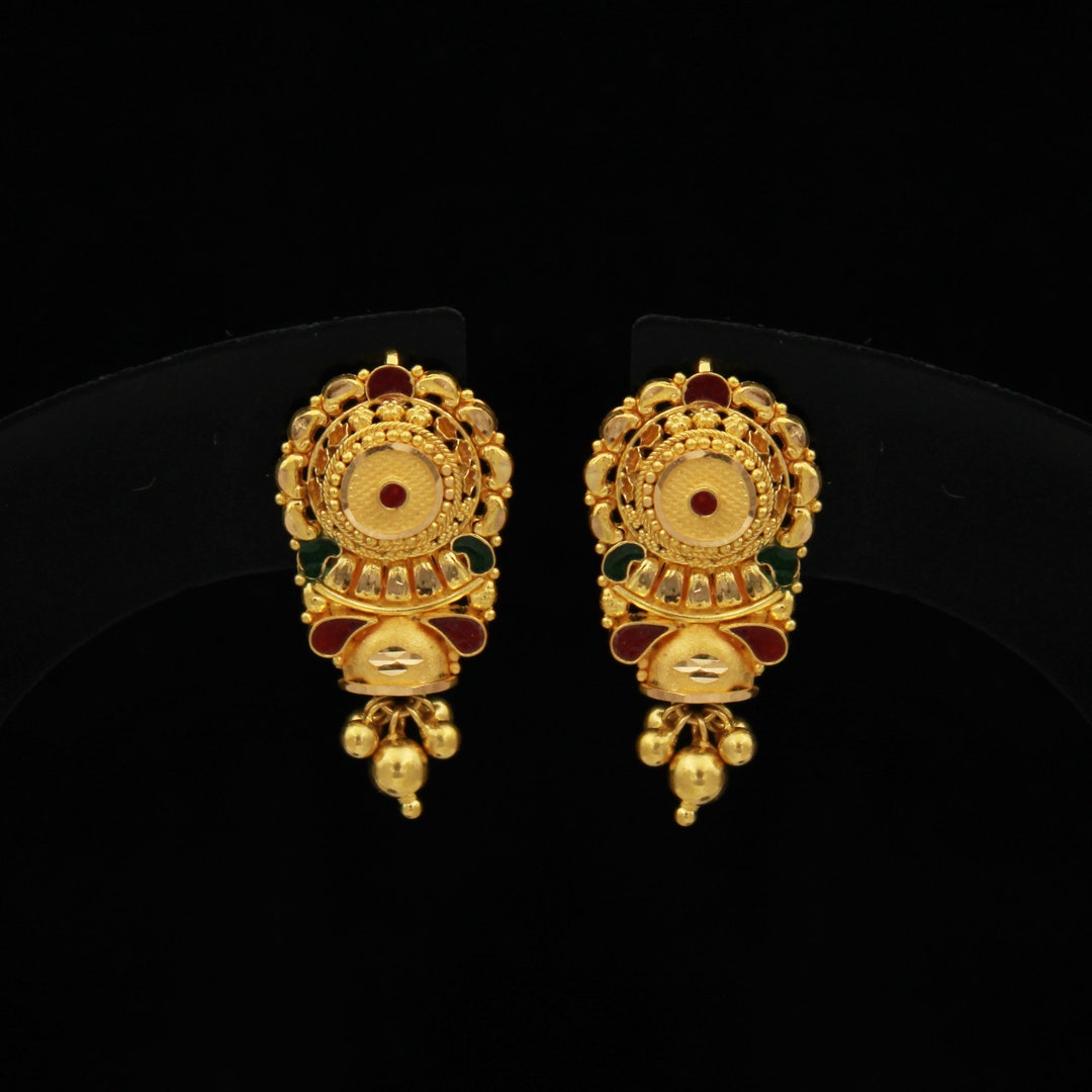 Rajasthani 22k Gold Dangle Stud Earrings Handmade Jewelry - Etsy