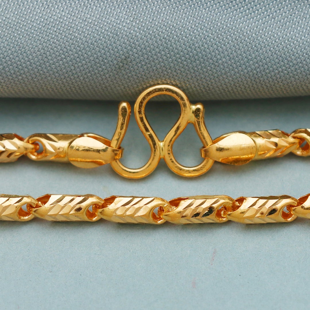 Indian 22k Yellow Gold Round Cube Chain Handmade Necklace Jewelry for ...