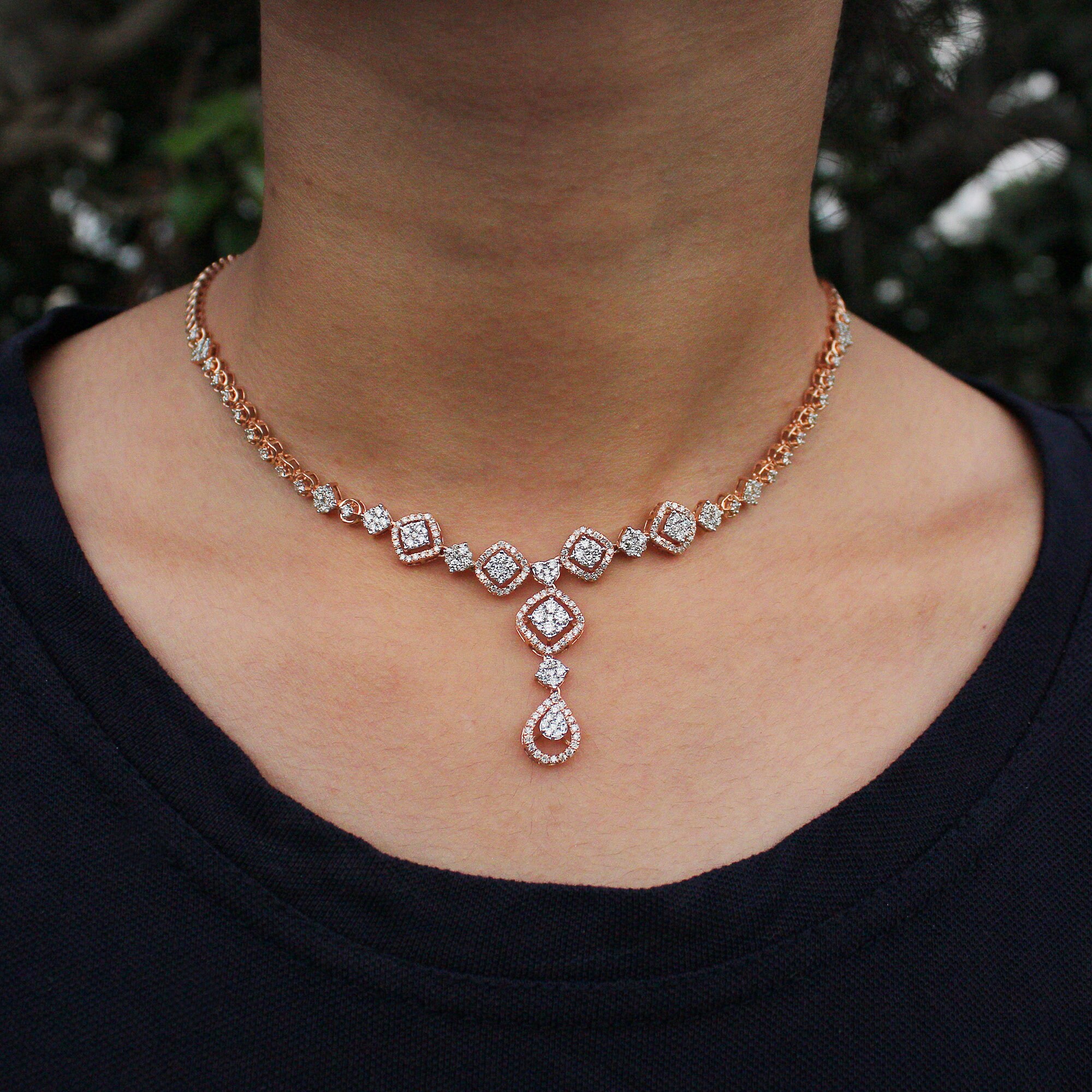 Natural Diamond Necklace With Earrings Diamond Necklace Set - Etsy