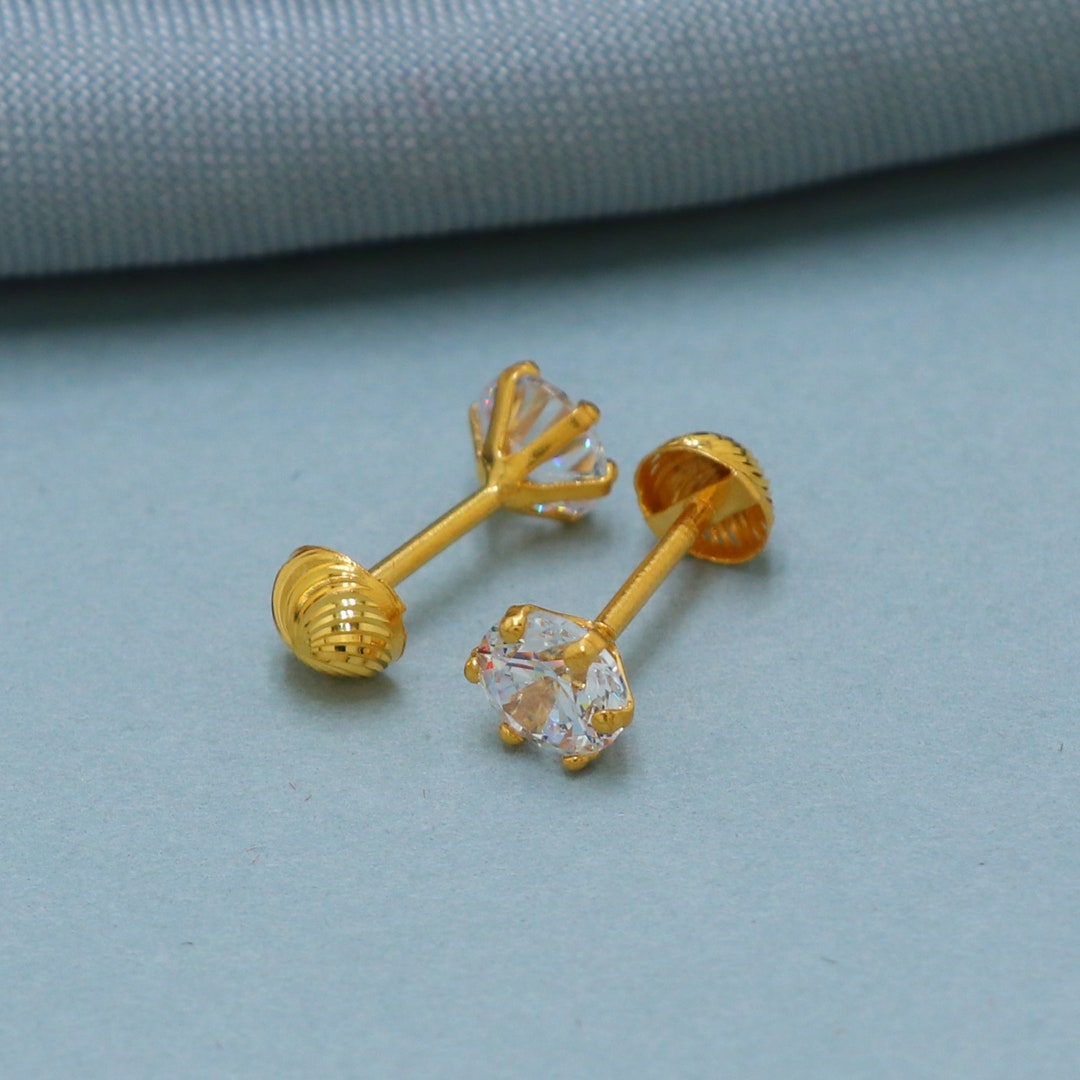 22k Yellow Gold Earrings Zircon Tops Earrings, Double Both Sided ...
