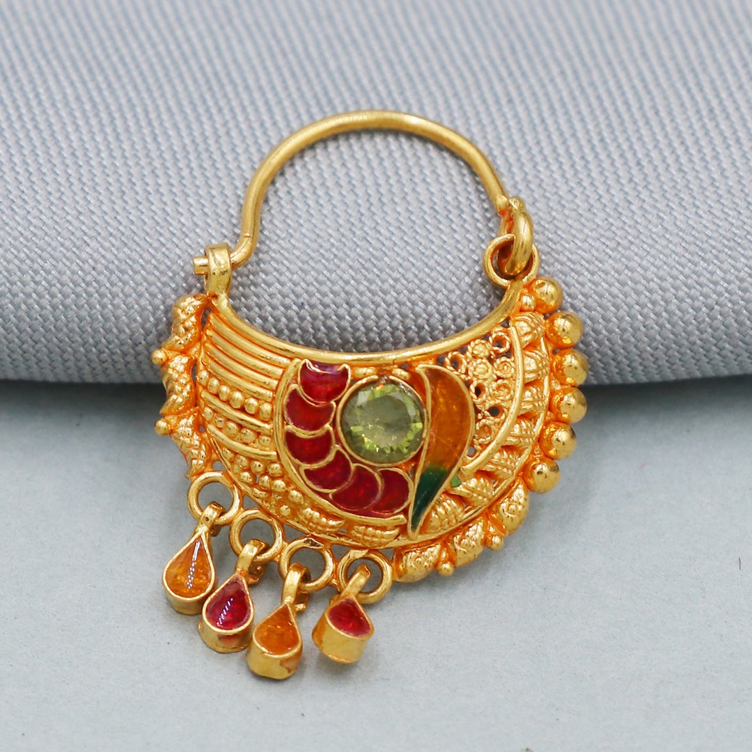 22k Pure Gold Nath / Earrings Nose Ring Traditional Indian Handmade ...