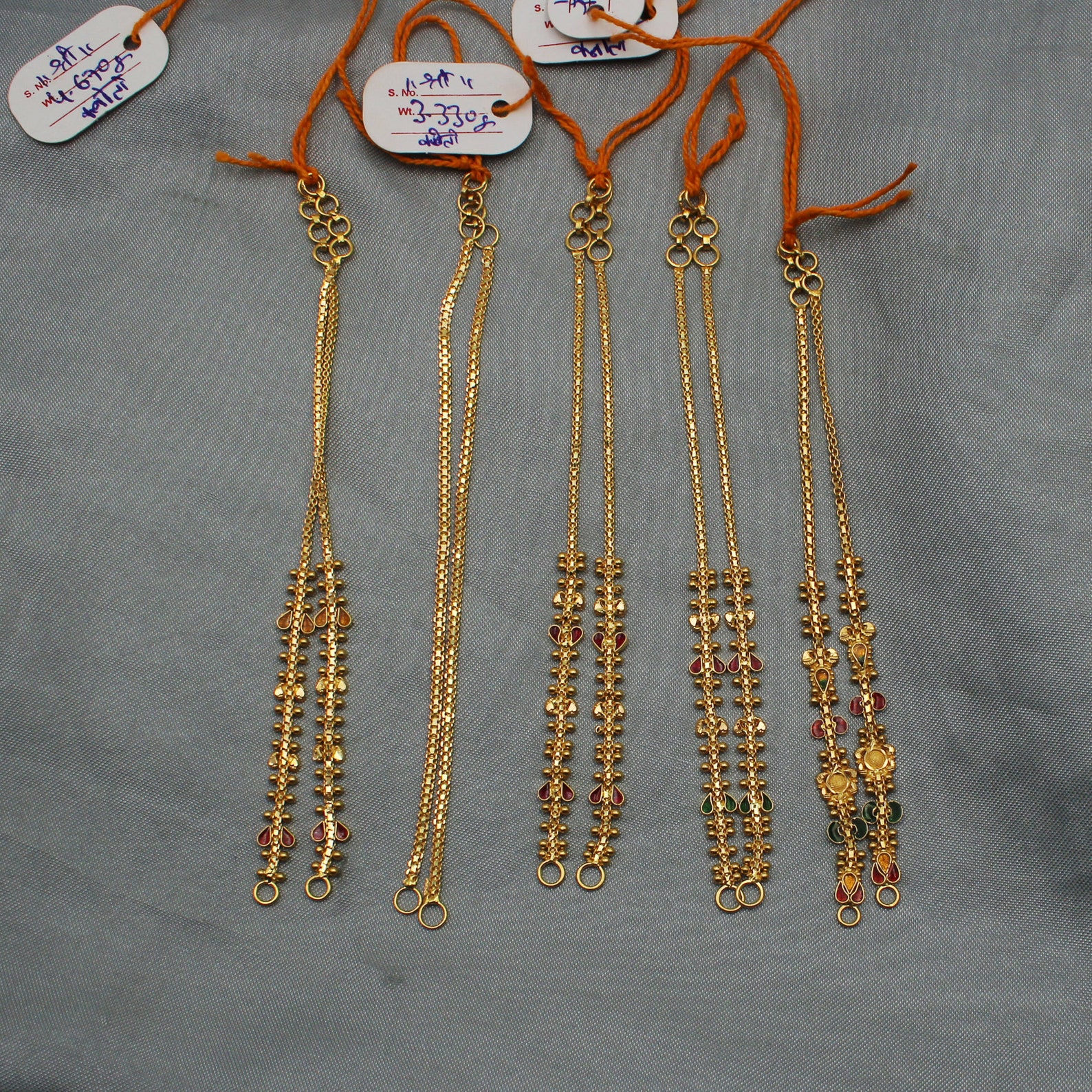 Ear Chain 22k Yellow Gold Indian Earrings Jewelry, Indian Kanoti ...