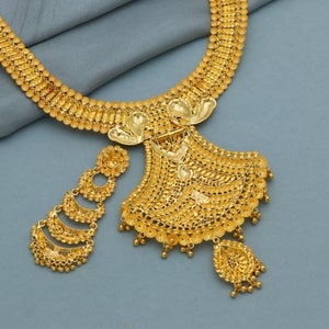 22k Yellow Gold Earrings Necklace Set Gift , All Sizes, 22k Karat 22kt ...