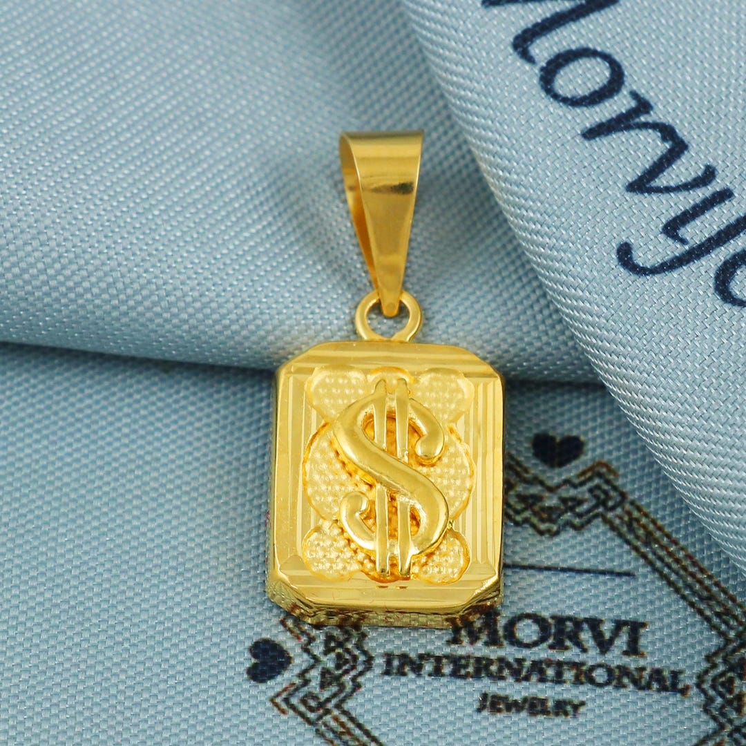 22k Gold Dollar Sign Pendant – 1.91g Handmade Real Gold Jewelry, Symbol ...