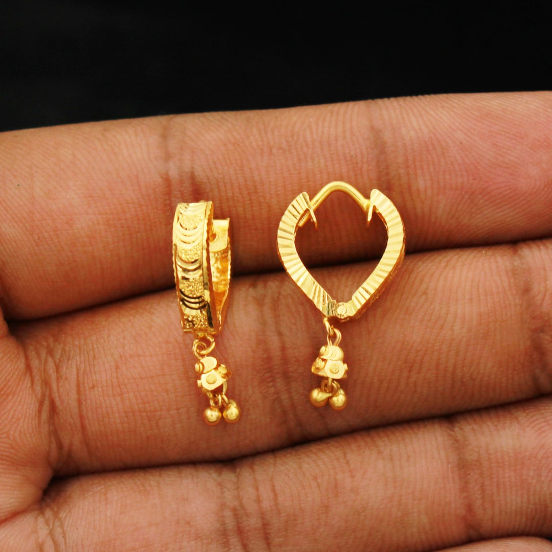 22k Yellow Gold Hoop Bali Earrings Handmade Yellow Gold - Etsy