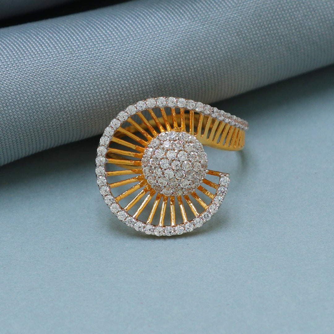 22k Yellow Gold Wedding Ring for Gift, Handmade Gold Ring With Zircon ...