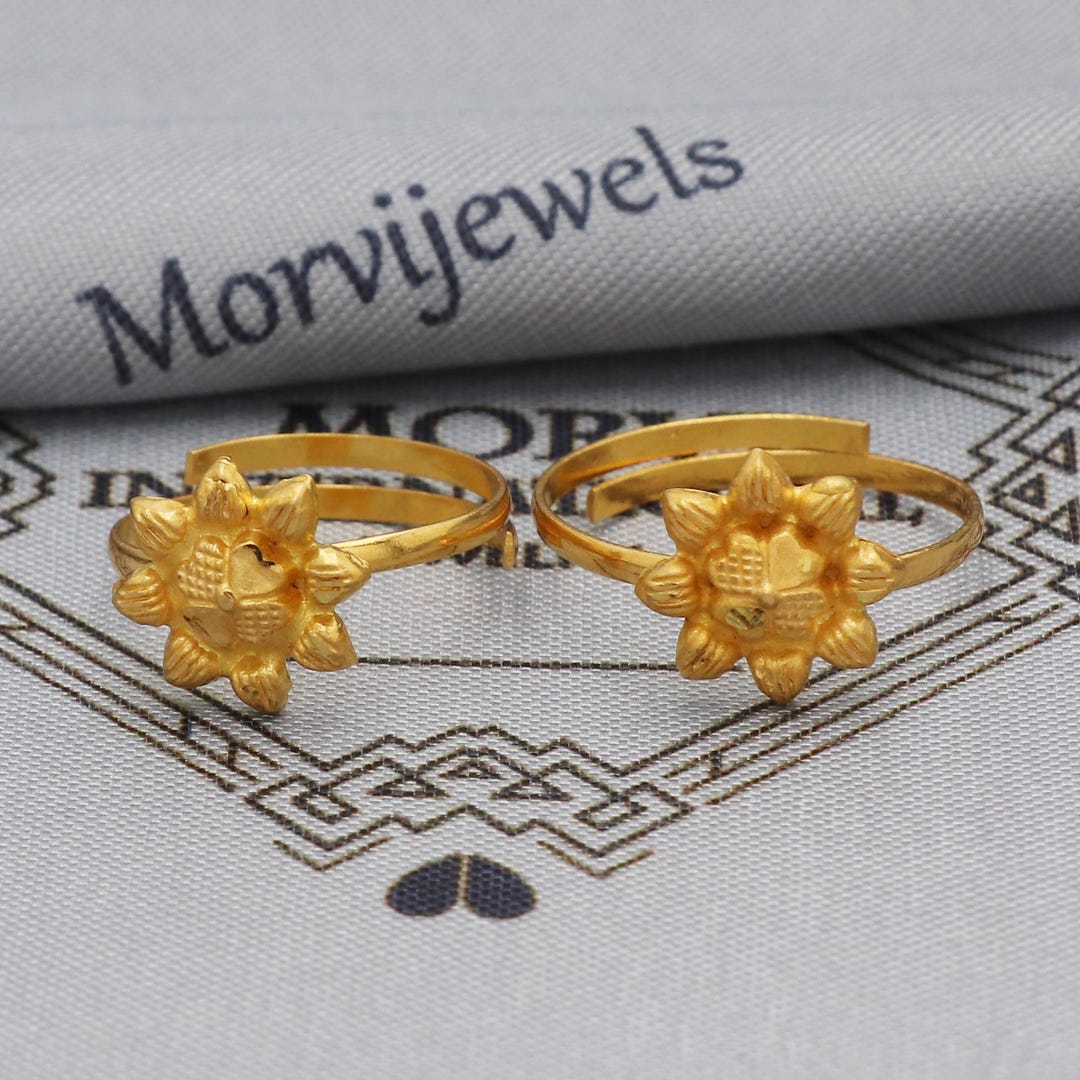 22k Yellow Gold Bichiya Toe Ring, Handmade Gold Toe Ring Pair for Women ...