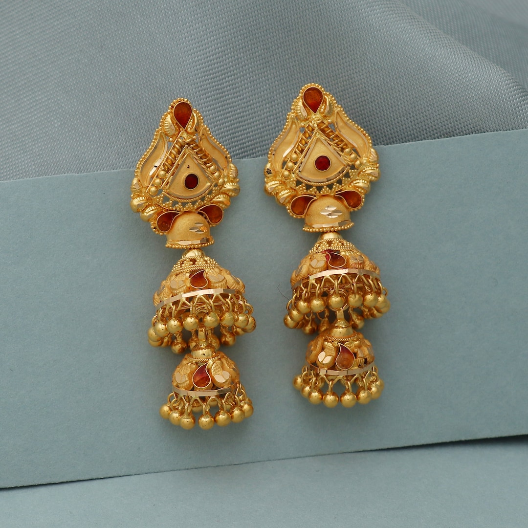 22KT 22k Gold Fine Dangle Jhumka Traditional Earrings, K3531 - Etsy