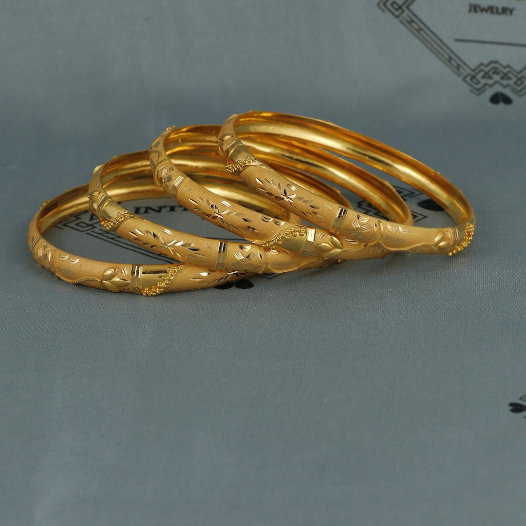 22k Gold Bangle Indian Handmade Lightweight, Wax Filled, Four Bangles ...