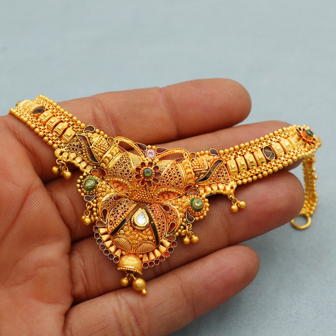 22k Yellow Gold Necklace , Indian Gold Set, Indian Gold Jewelry ...