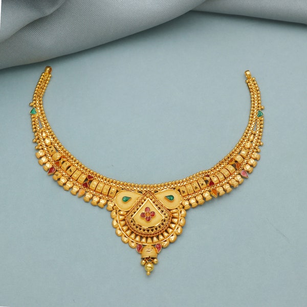 22k Gold Indian Necklace - Etsy