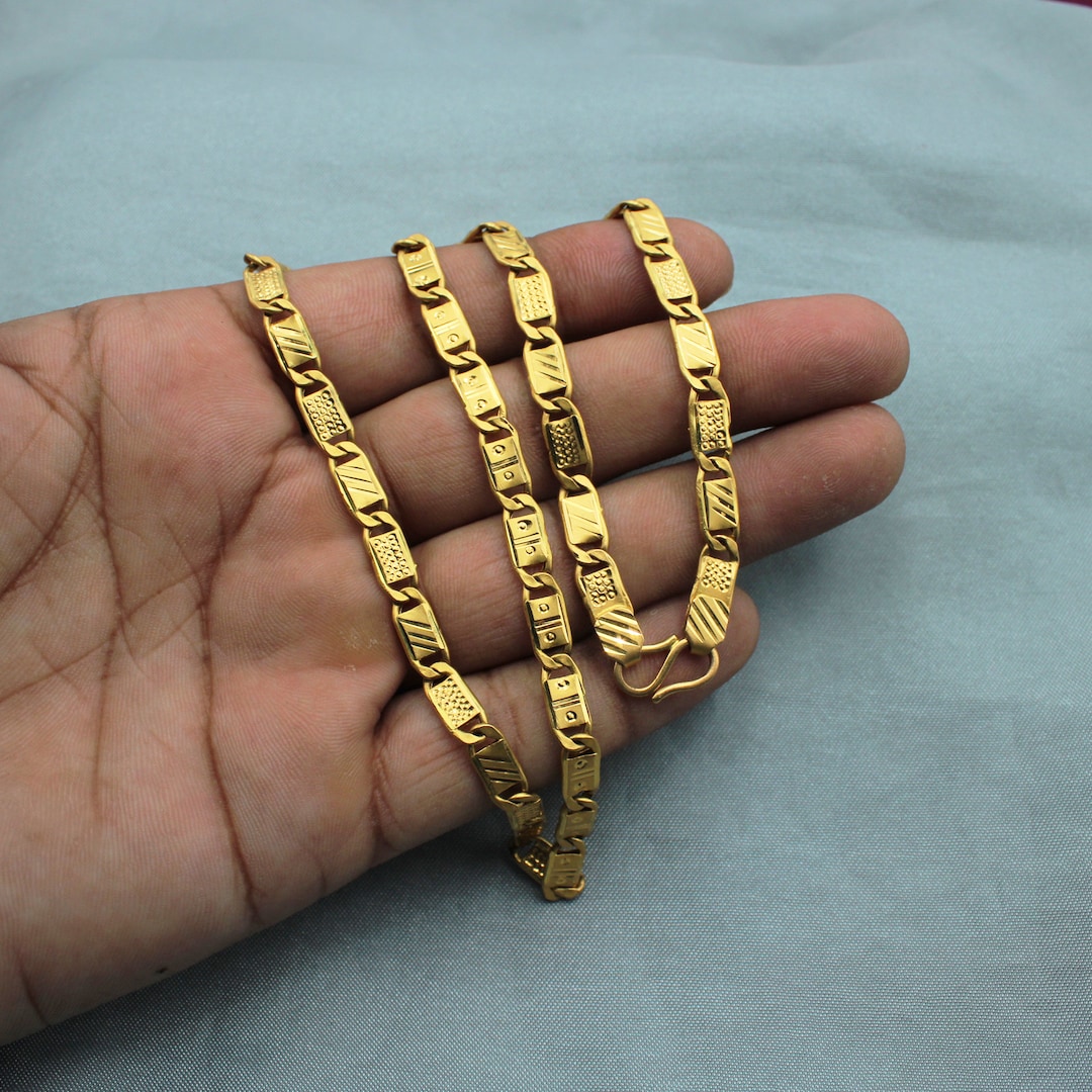 22k Gold Chain Necklace Indian Handmade Jewelry, Biscuit Chain, Nawabi ...
