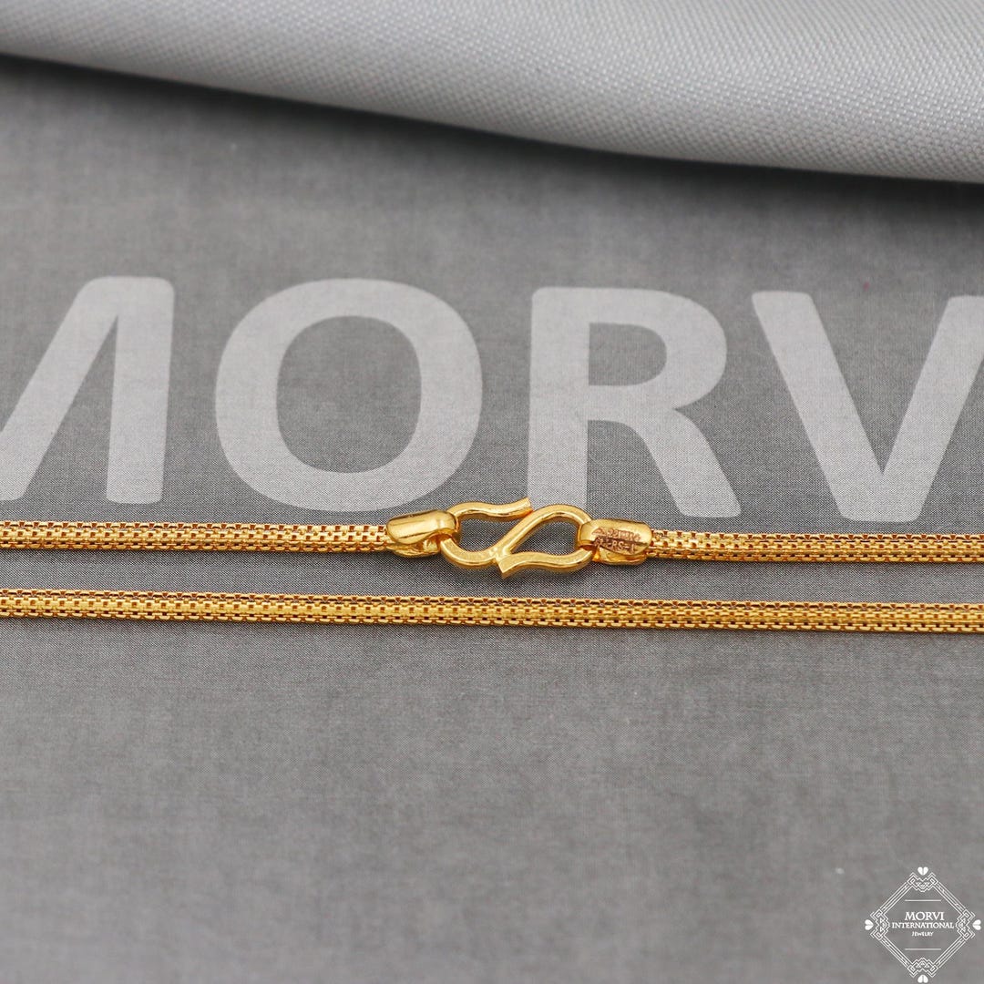 22k Gold Chain Necklace Box Style for Men Women Anniversary Wedding ...