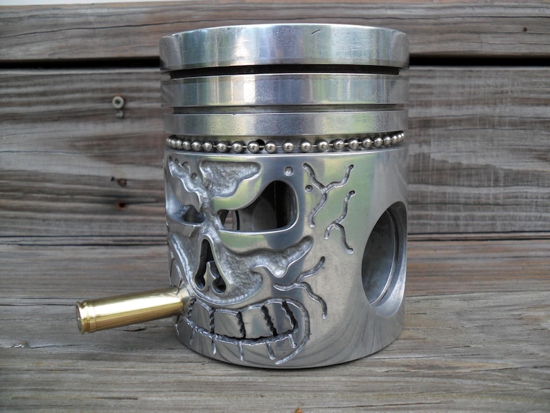 Piston Skull Face Hand Carved Big Diesel Industrial Piston 7MM REM MAG ...