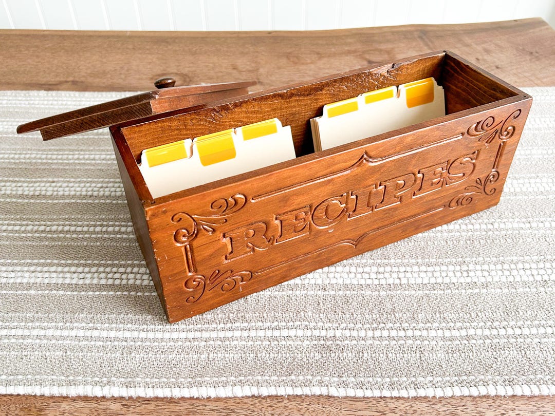 Vintage Wood Recipe Box With Lid Kitchen Decor Cooking Note Card ...