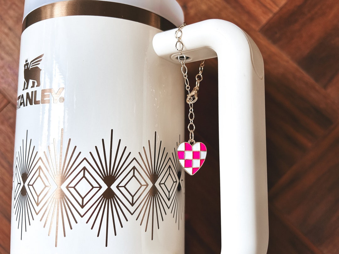 Retro Pink Checkered Heart Stanley Cup Charm Jewelry Tumbler Handle ...