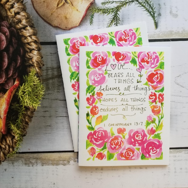 Love Bears All Things, 1 Corinthians 13:7 Religious Encouragement Blank ...