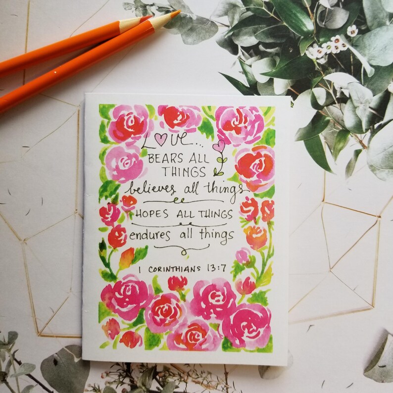 Love Bears All Things, 1 Corinthians 13:7 Religious Encouragement Blank ...