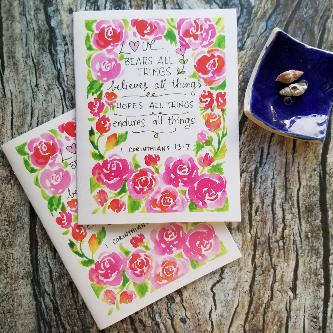Love Bears All Things, 1 Corinthians 13:7 Religious Encouragement Blank ...