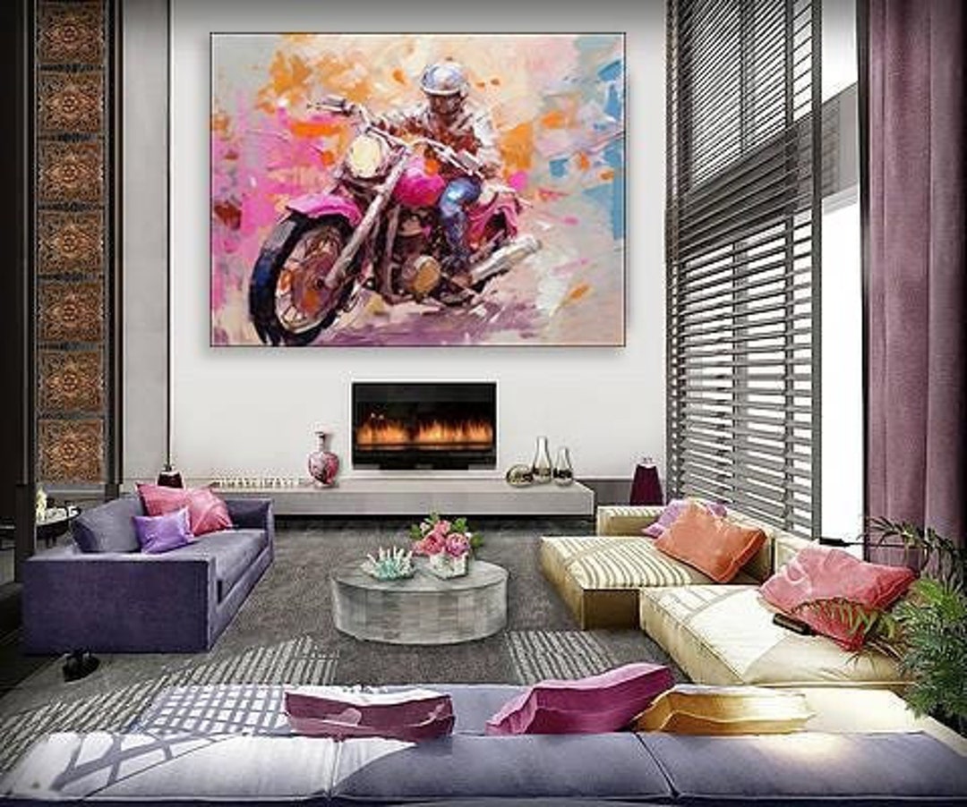 Abstract Motorcycle Painting on Canvas Motorcycling Impasto Oil Artwork ...