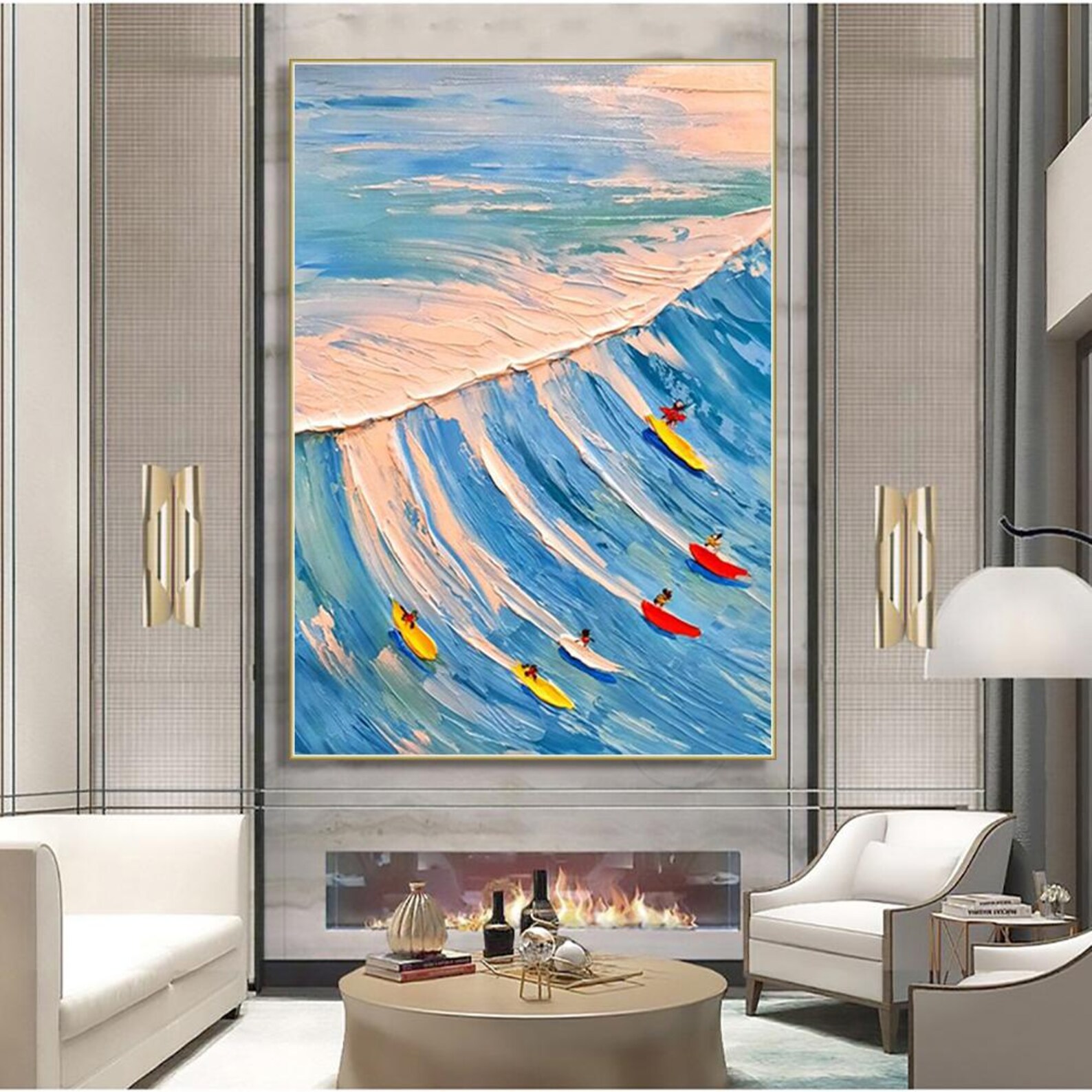 Original Surf Wall Art Ocean Landscape Painting on Canvas Surf Decor ...