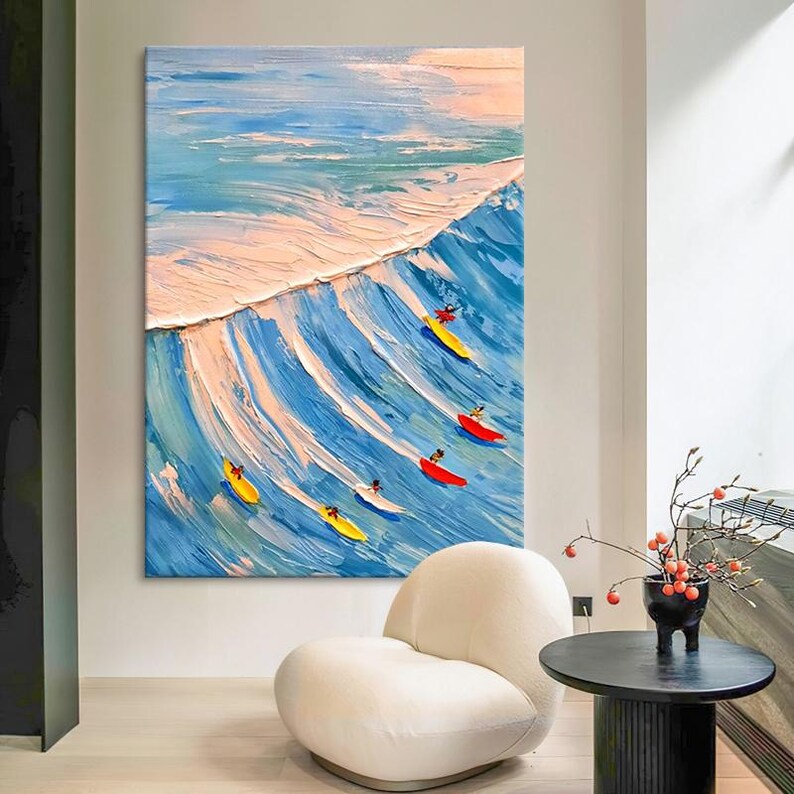 Original Surf Wall Art Ocean Landscape Painting on Canvas Surf Decor ...