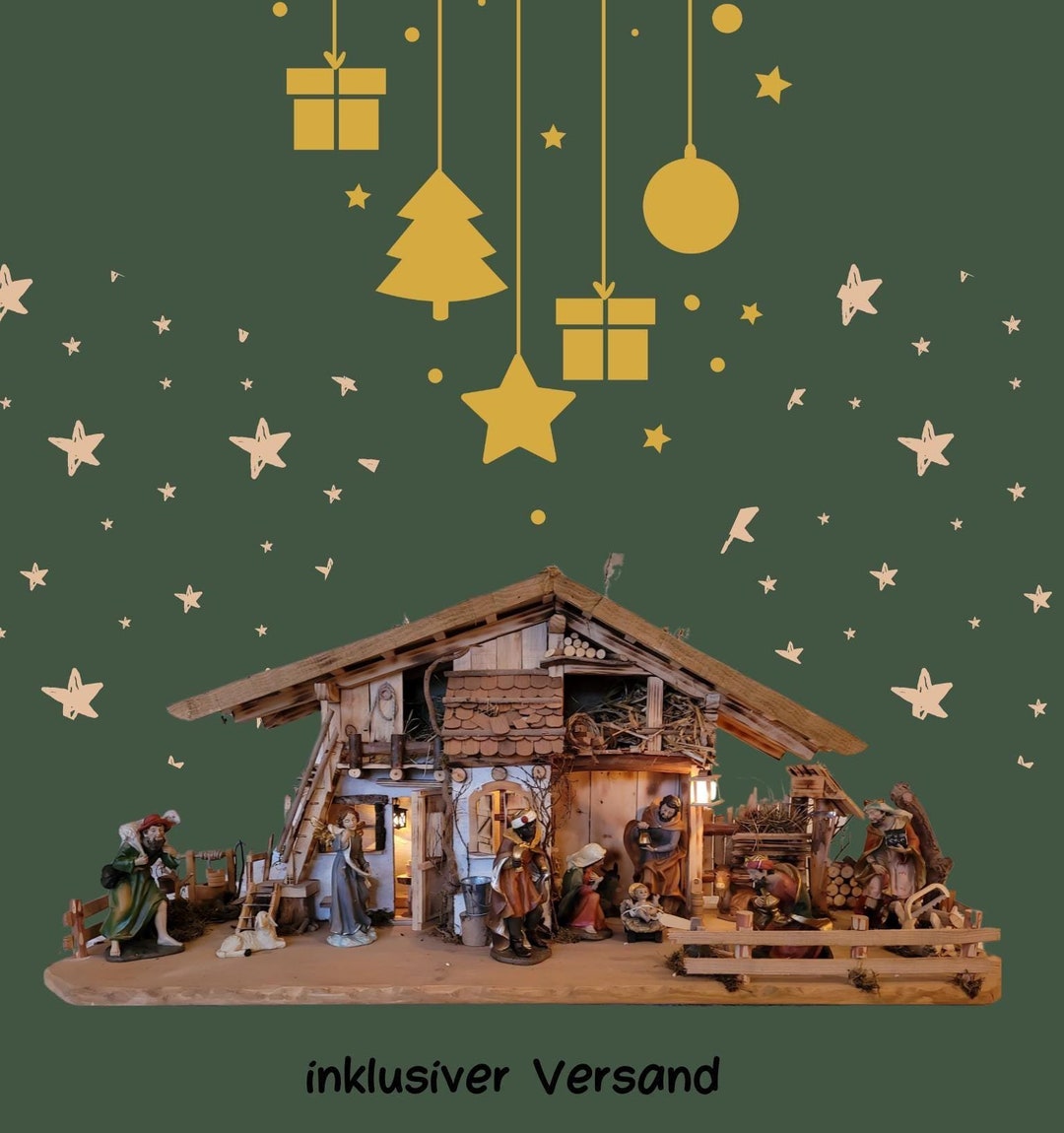 Large Alpine-style Nativity Scene With Figures, Handmade, With Lighting ...
