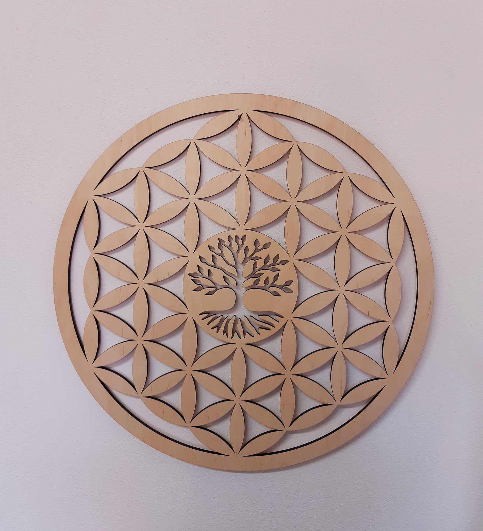 Flower of Life With Tree of Life Large Wood Wall Art Laser | Etsy