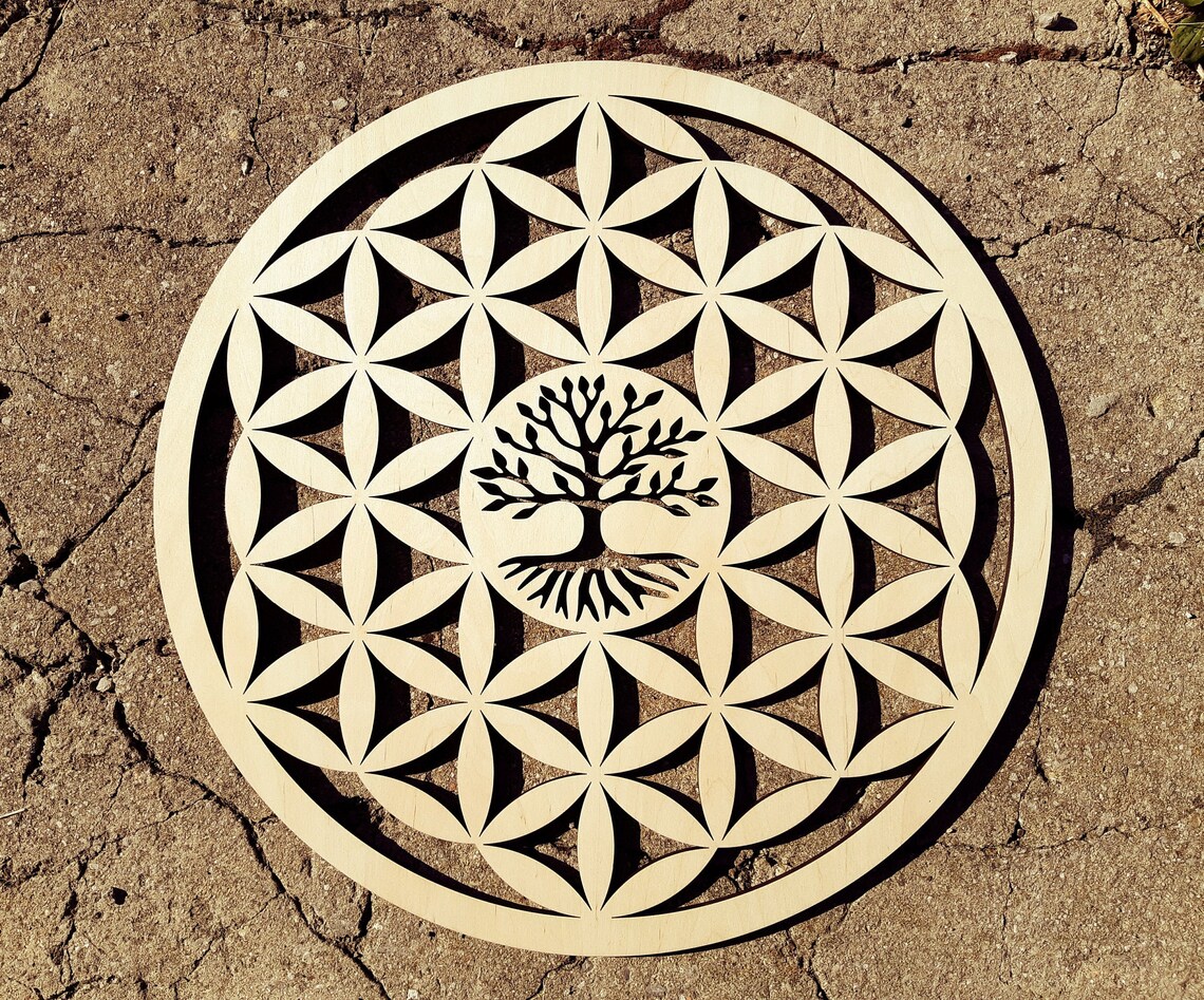 Flower of Life With Tree of Life Large Wood Wall Art Laser | Etsy