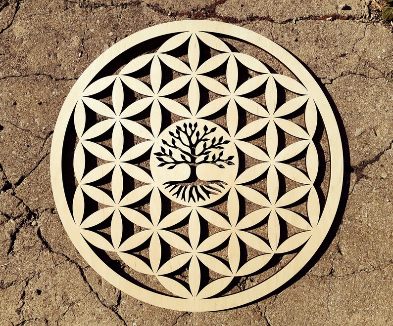 Flower of Life With Tree of Life Large Wood Wall Art Laser | Etsy