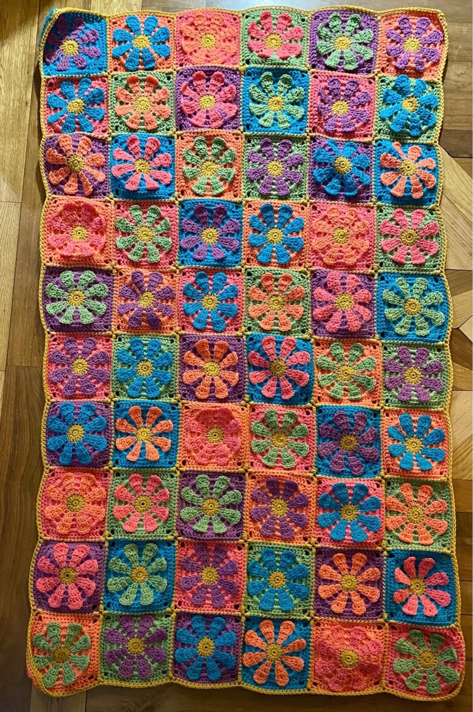 Retro Daisy Square Pattern Floral Granny Square DIY Crochet Flower ...