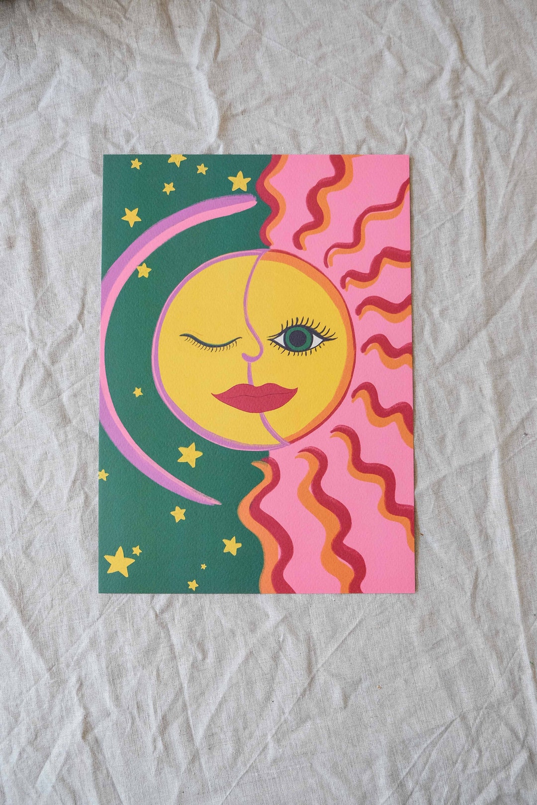 Sun and Moon Face Poster // Day-and-night Allegory // Celestial ...