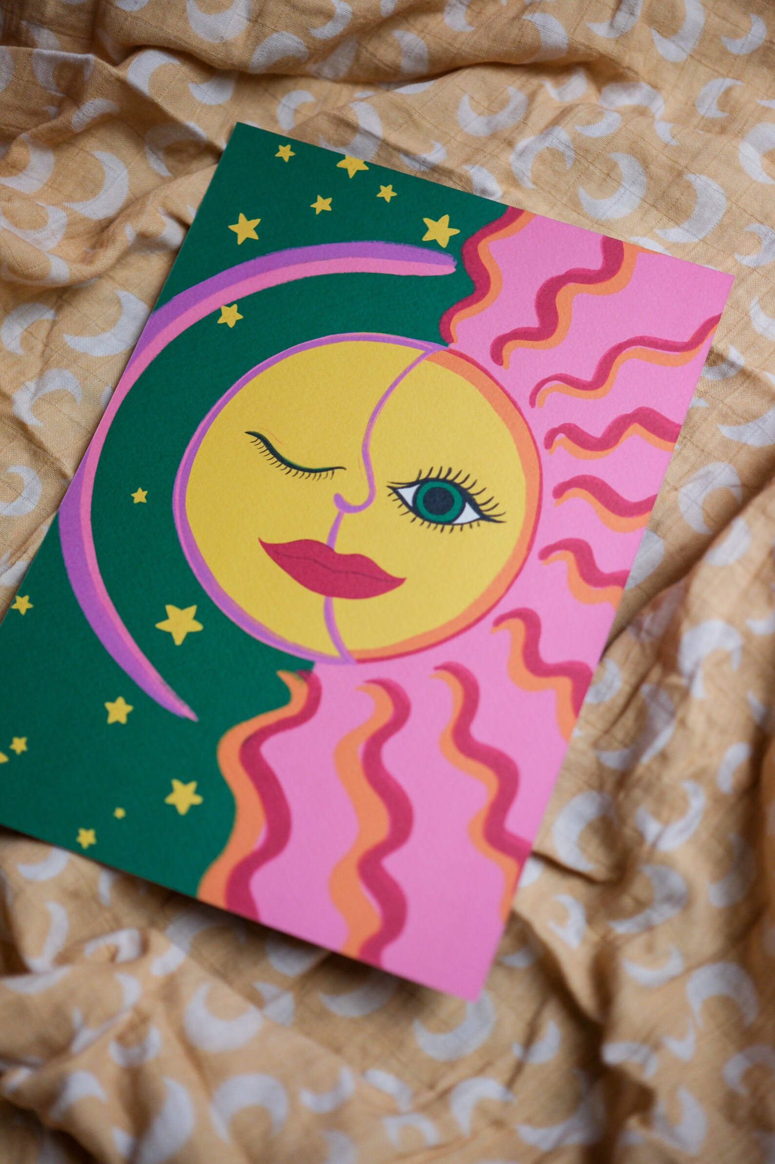 Sun and Moon Face Poster // Day-and-night Allegory // - Etsy