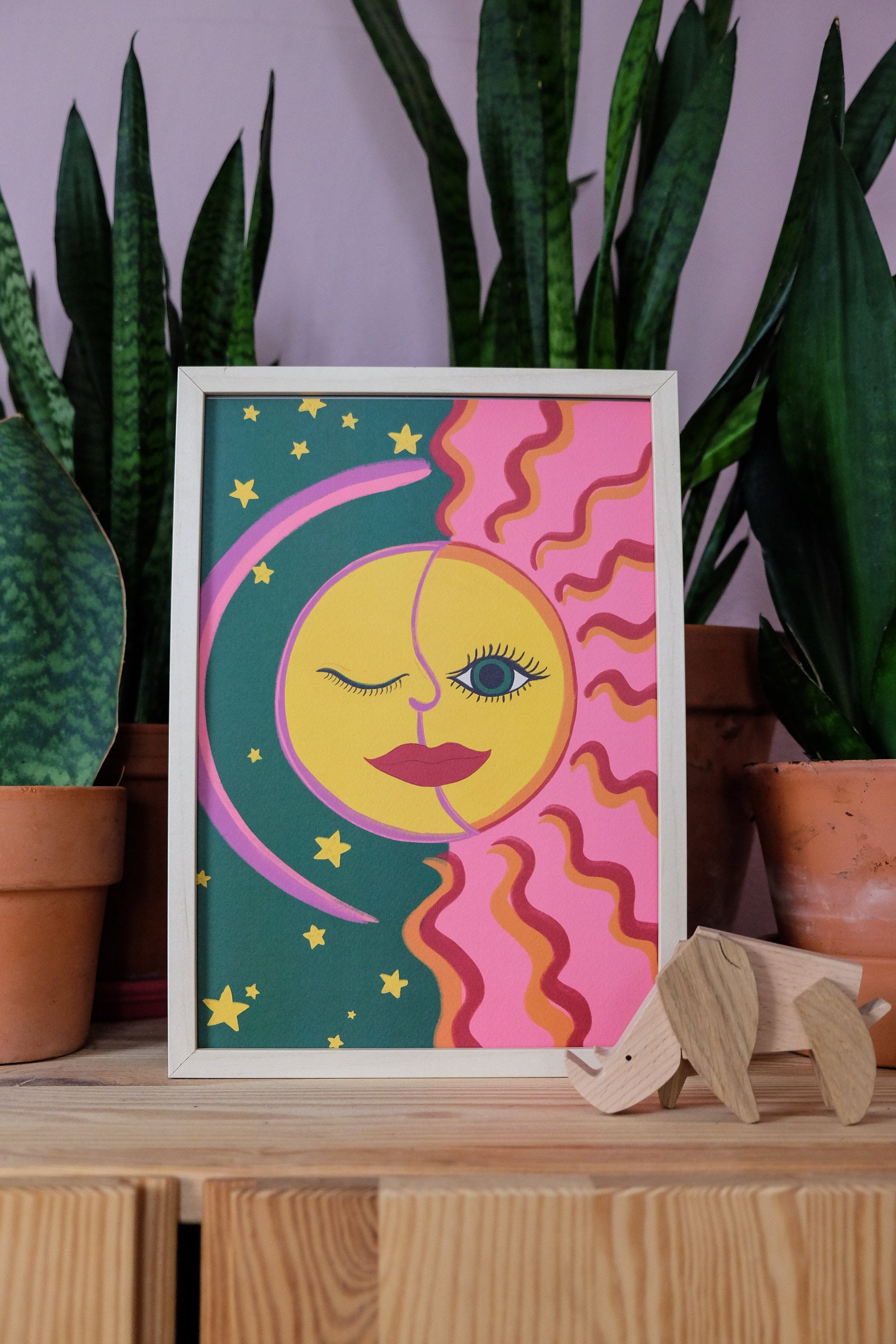 Sun and Moon Face Poster // Day-and-night Allegory // - Etsy