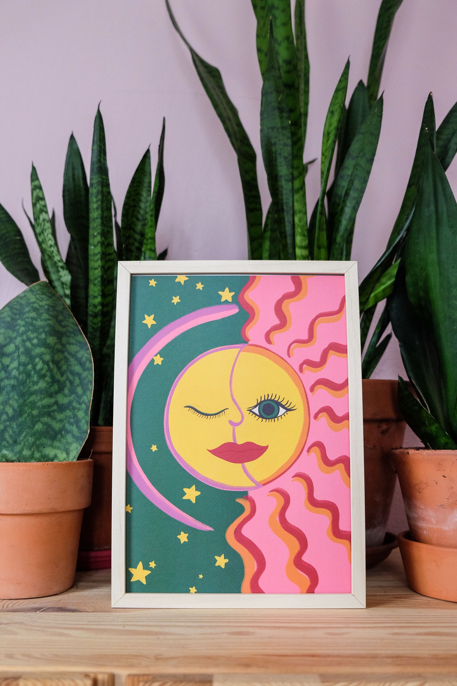 Sun and Moon Face Poster // Day-and-night Allegory // Celestial ...