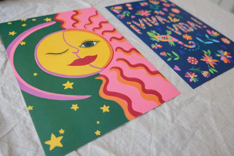 Sun and Moon Face Poster // Day-and-night Allegory // - Etsy