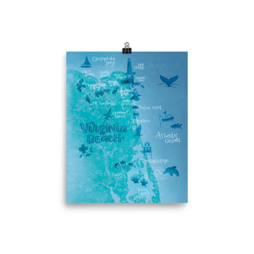 Virginia Beach Map Poster Print | VB 757 Art Decor Gift | Illustrated ...