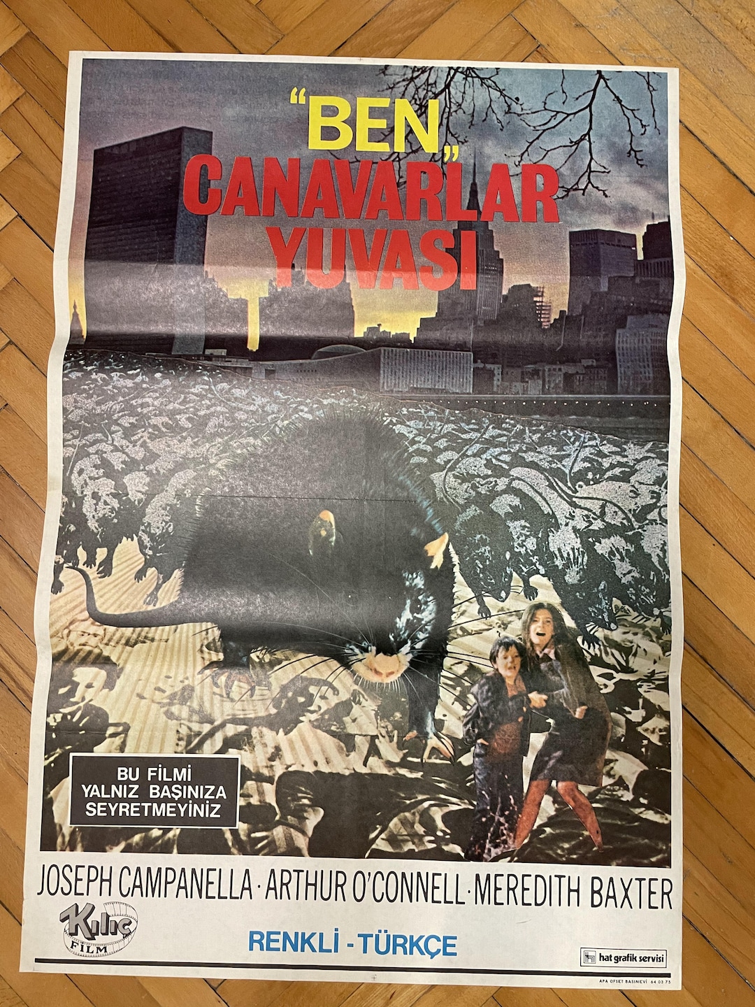 Ben 1972 Vintage Turkish Movie Poster Horror Movie Killer Rat 1970s ...