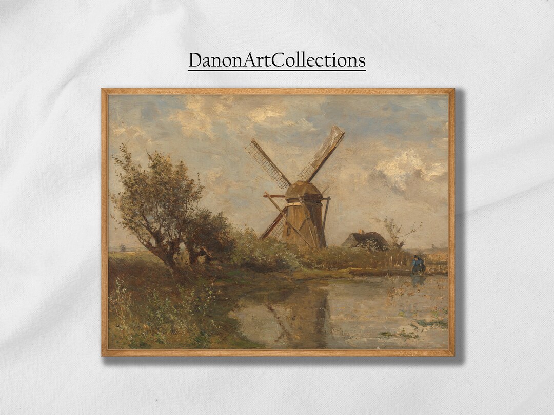 Dutch Windmill, Cottagecore, Antique Oil Painting, Printable Wall Art ...