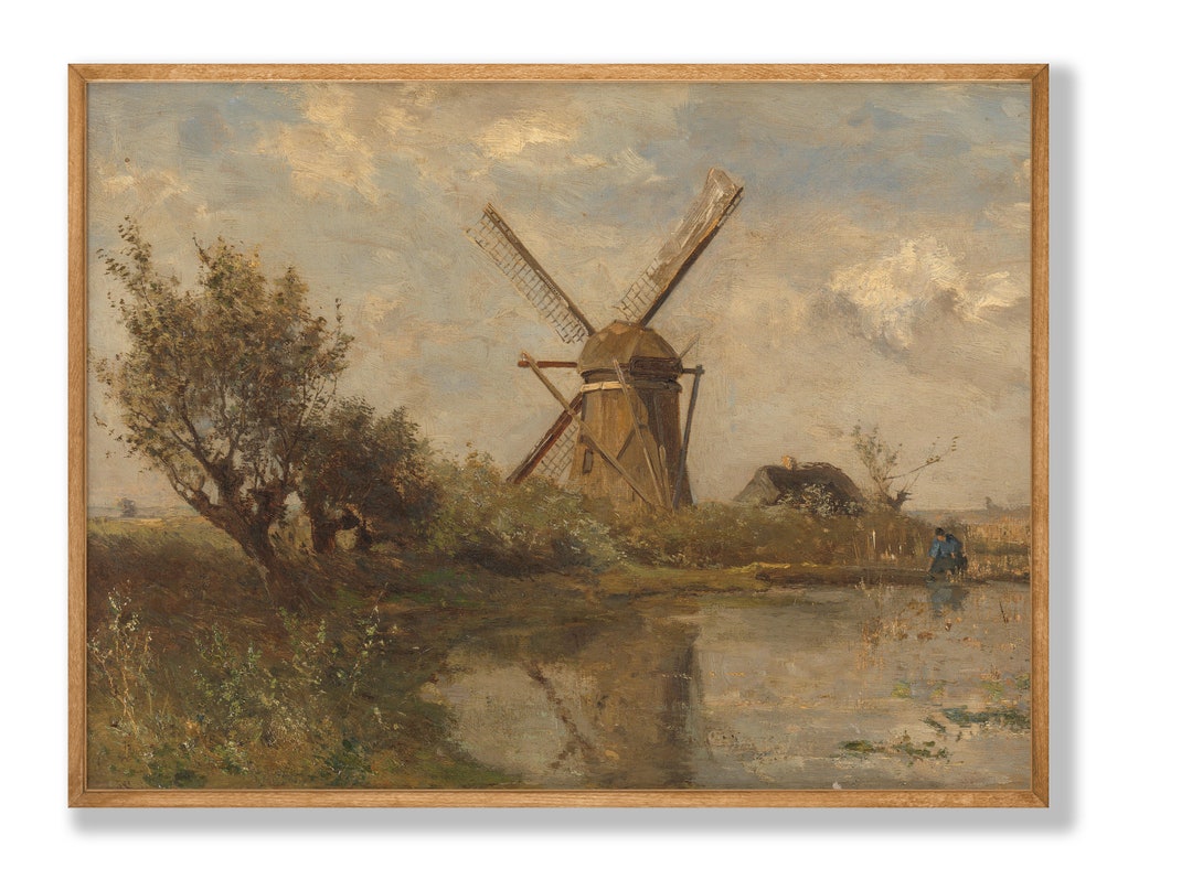 Dutch Windmill Cottagecore Antique Oil Painting Printable - Etsy